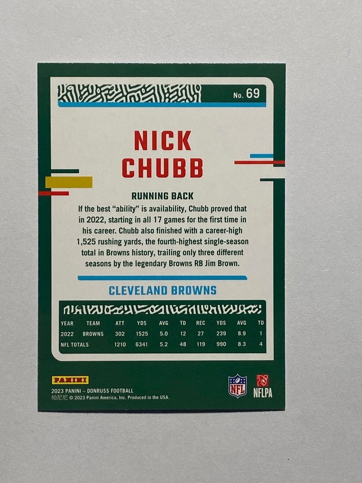2023 Donruss Football Blue Press Proof #69 NICK CHUBB BROWNS | eBay