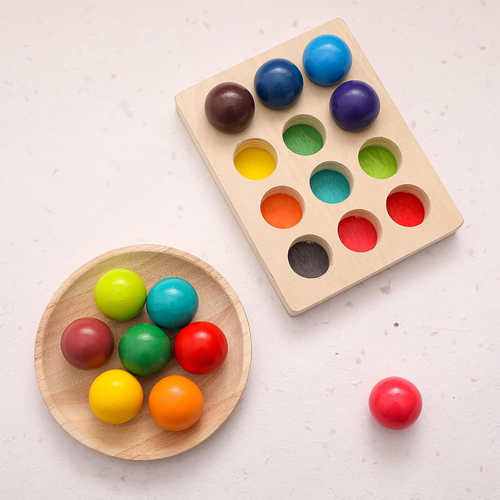 Wooden Color Sorting Balls Game Peg Board Rainbow Color Matching Toys ...