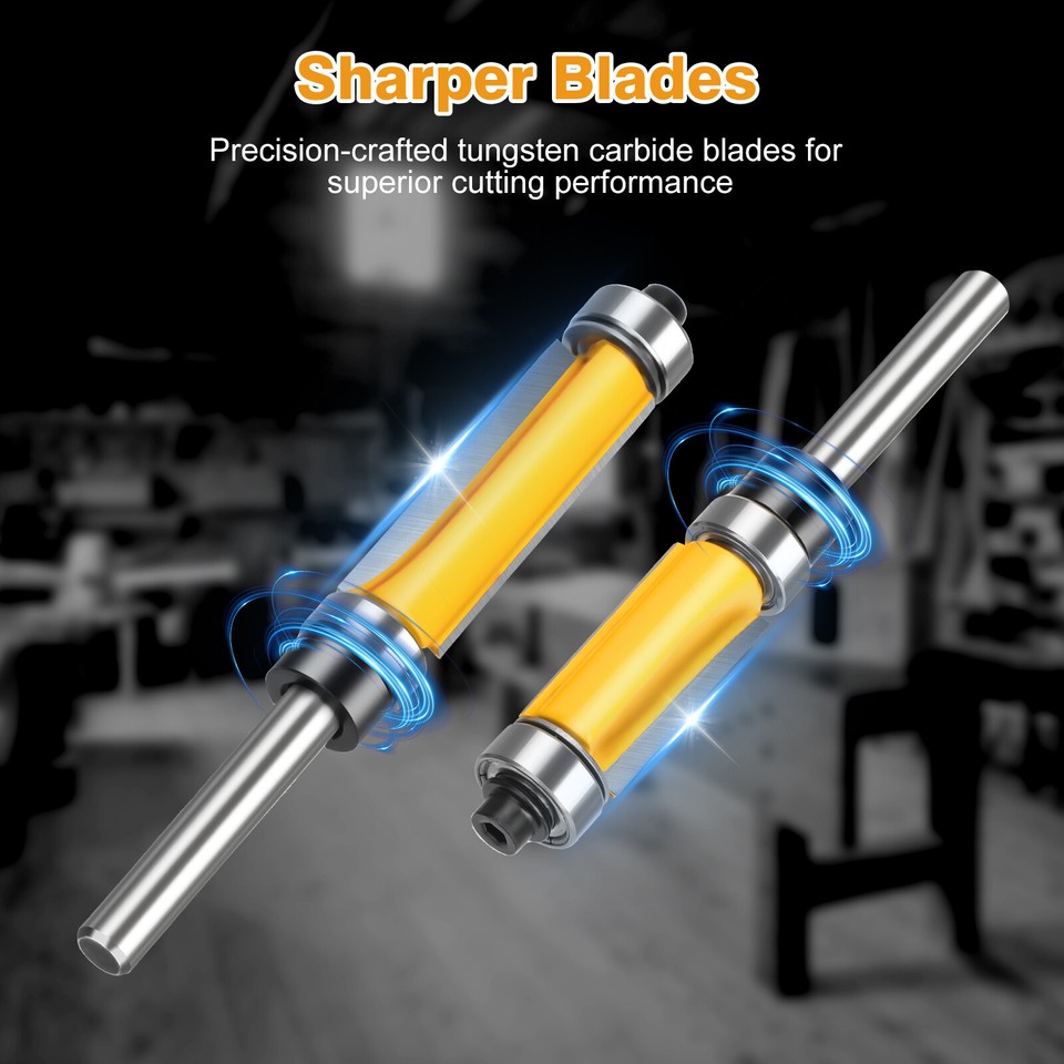 5x 1/4" Shank Flush Trim Top & Bottom Bearing Router Bit 1/2 1-1/2" Cut ...