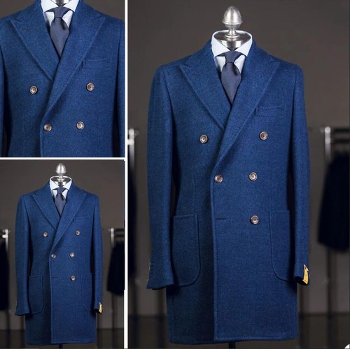 Royal Blue Men's Overcoat Cashmere Casual Sports Outdoor Wear Wool Long ...