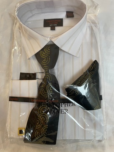 Christopher Tanner Striped French Cuffs Dress shirt Tie/handkerchief 17 ...