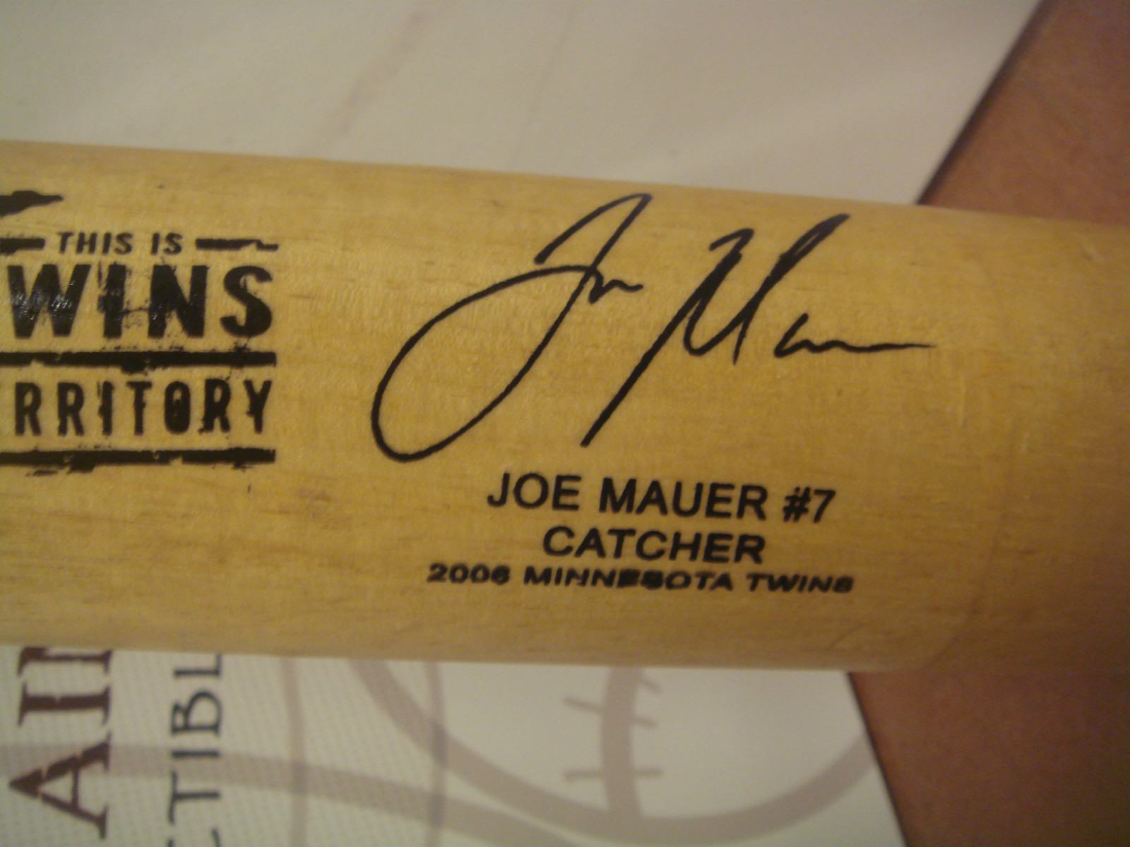 Joe Mauer Unsigned Minnesota Twins Stadium Give Away Bat SGA Facsimile ...
