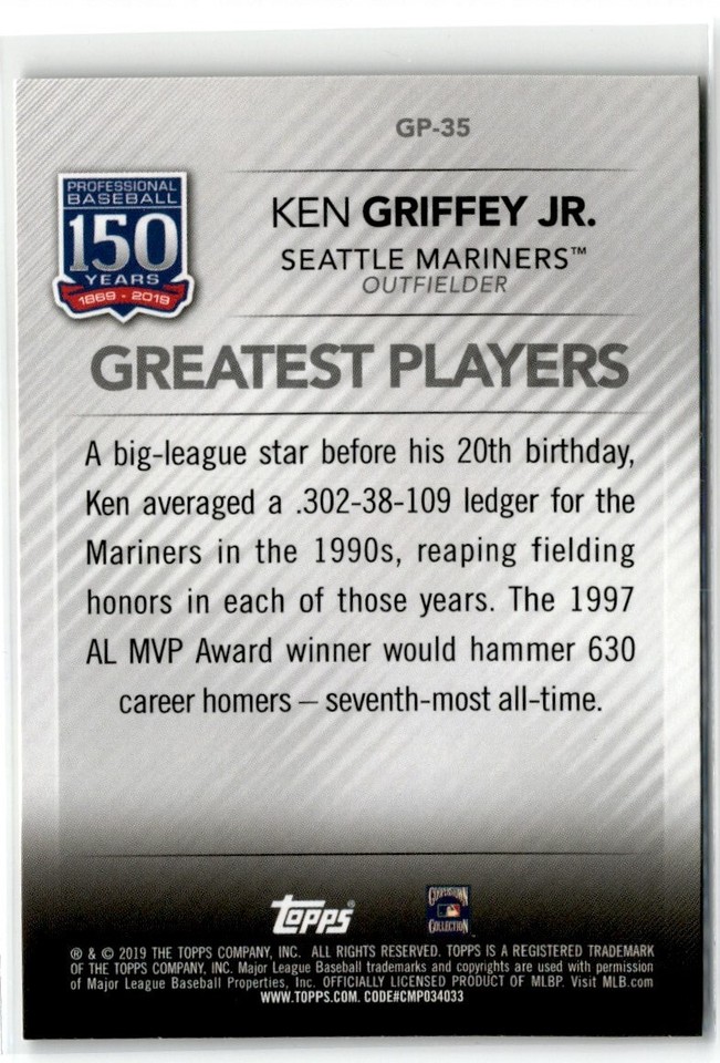 2019 Topps 150 Years of Professional Baseball - Greatest Players Ken ...