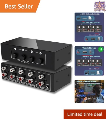 4 in 1 Stereo Audio Switcher Bi-Directional RCA 3.5mm Plug & Play ...
