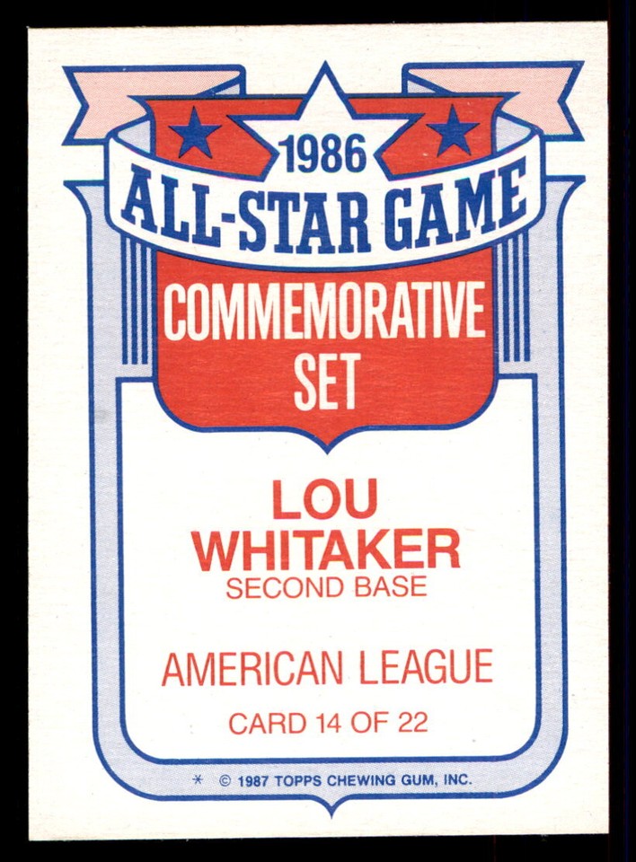 1987 Topps #14 of 22 Lou Whitaker All-Star | eBay