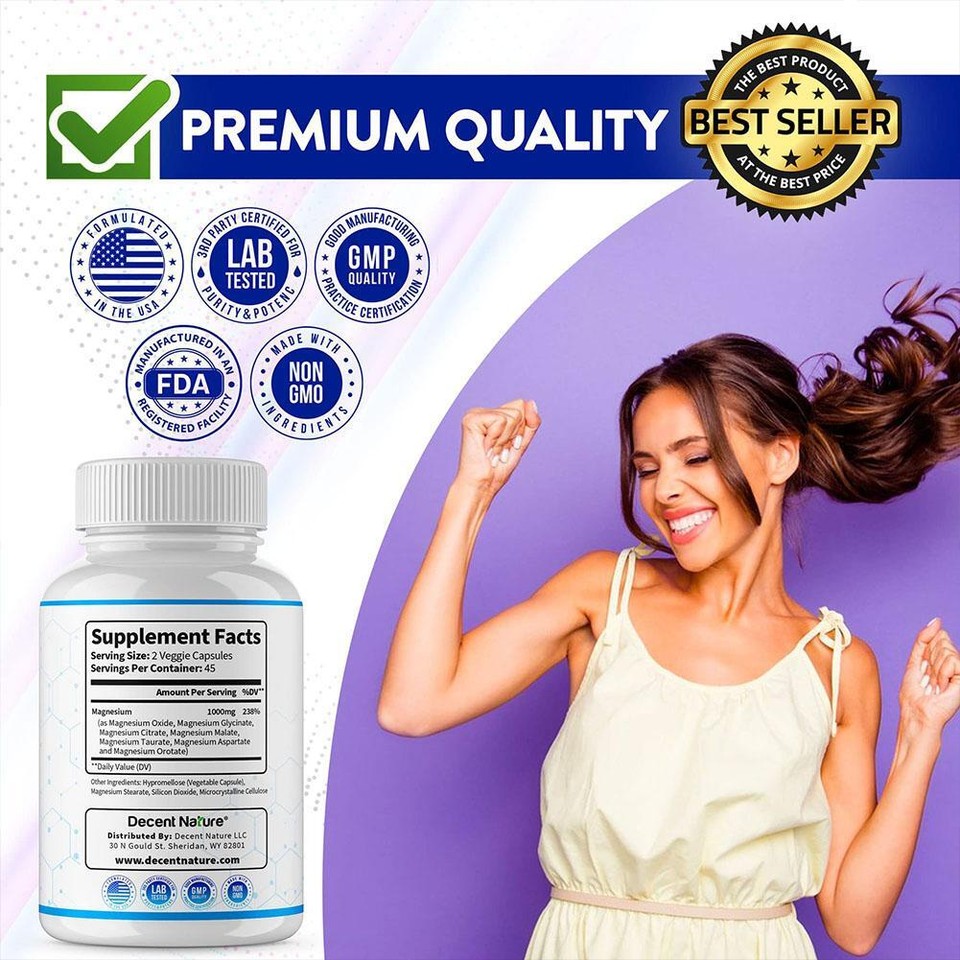 Decent Nature Magnesium Complex 7 Elemental Magnesium Supplement 1,000 ...