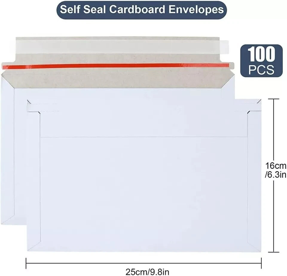 100PCS Stay Flat Mailers, Reusable Cardboard Envelopes, 6X10 Inch Self ...