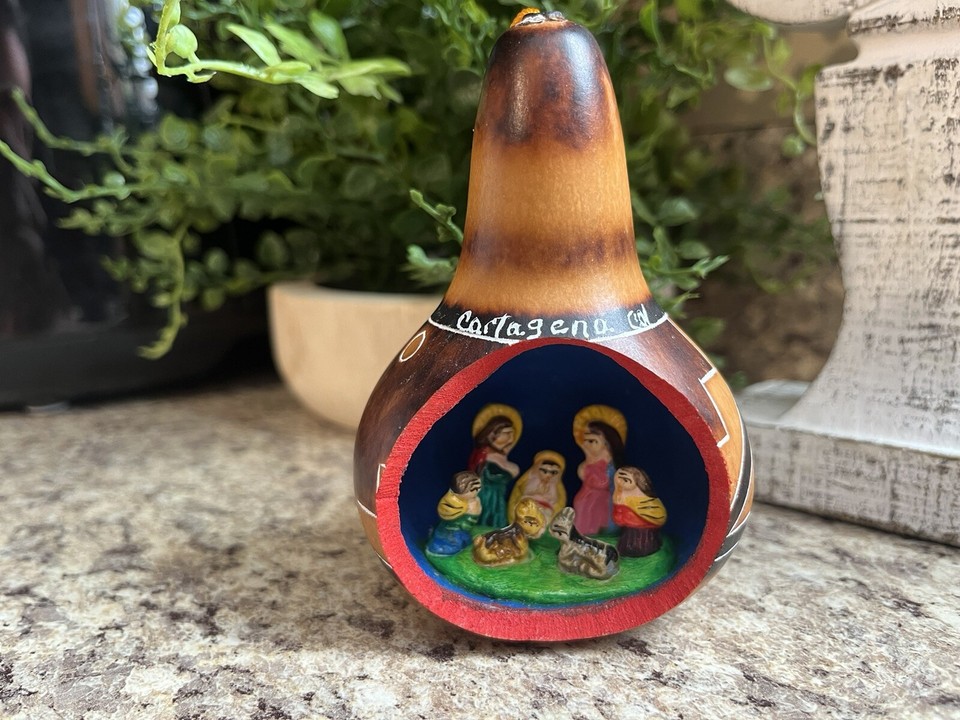 Christmas Ornament Carved Gourd Nativity Folk Art Diorama Cartagena ...