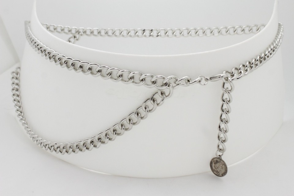 Women Silver Metal Chain Links Belt Hip High Waist Coin Charm Buckle ...