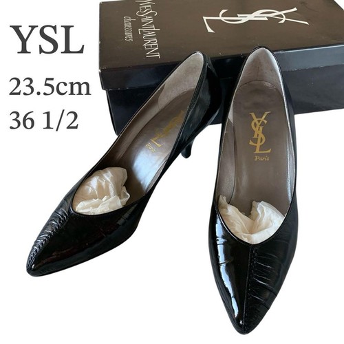 YSL Yves Saint Laurent Gather Toe Pumps Size 36.5 US6.5 Black Leather ...