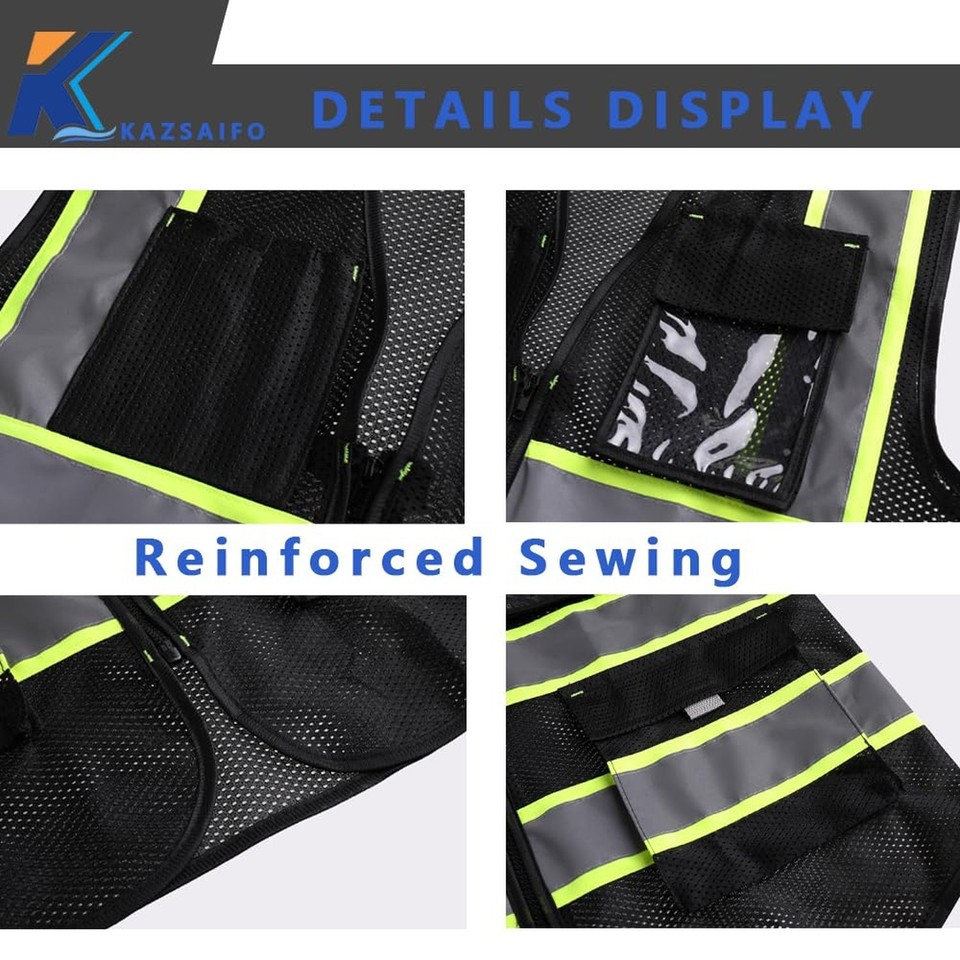 Hi Vis Safety Vest for Men with 9 Pockets Reflective Mesh High ...