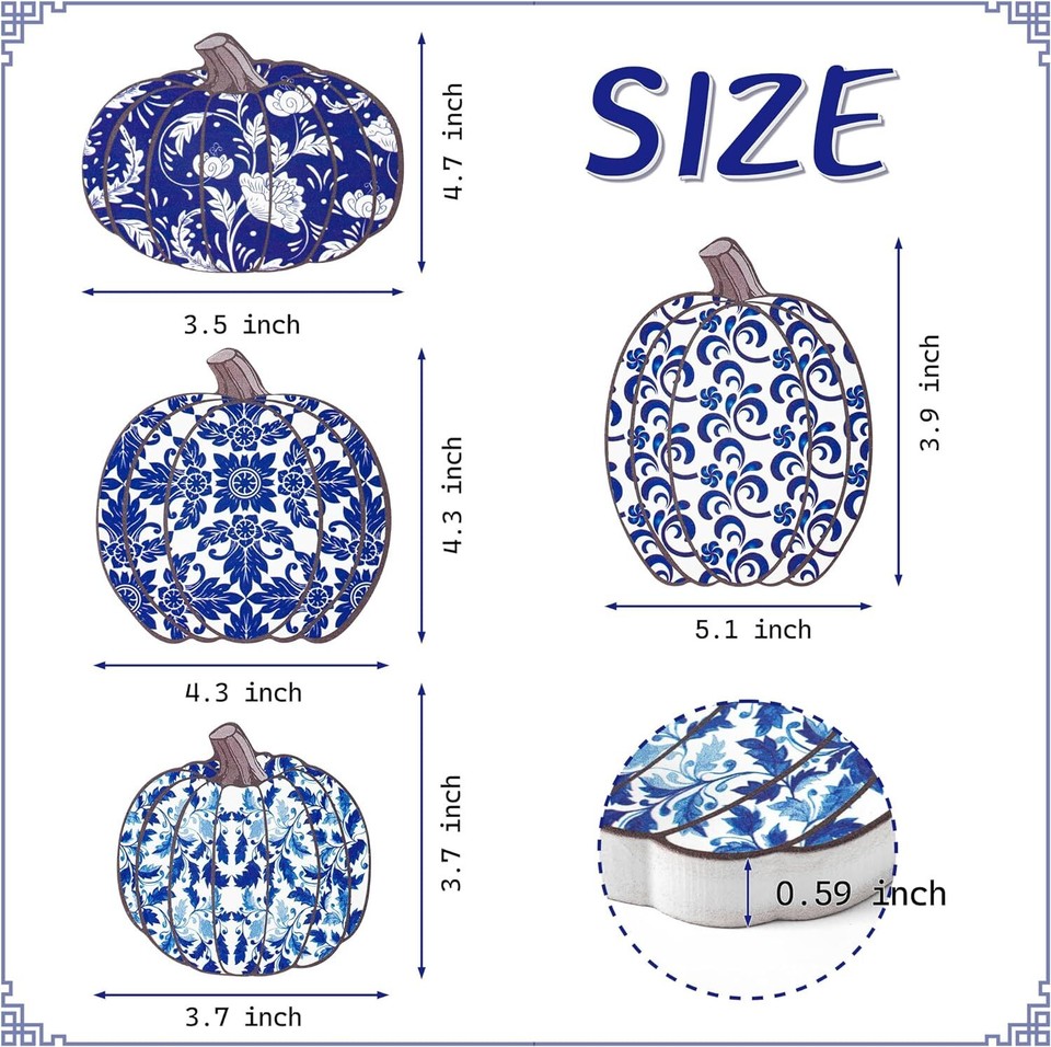 WATINC 4PCS Fall Pumpkin Wood Centerpiece Table Decor, Autumn Cyan ...
