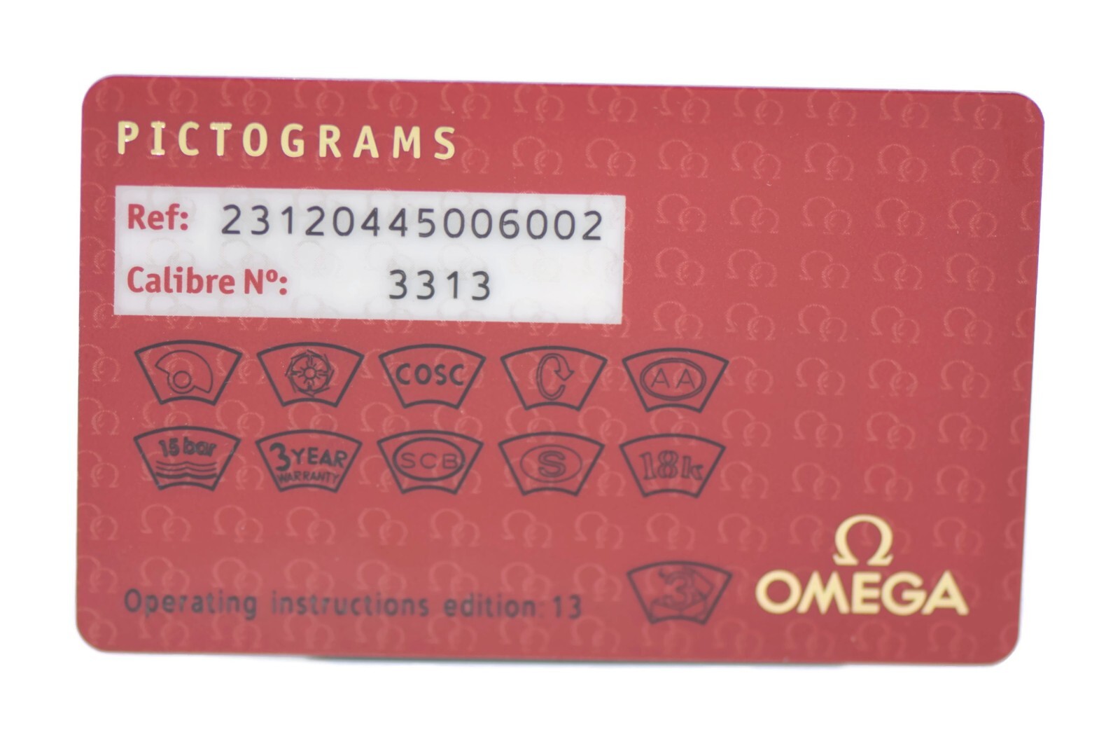 Omega Pictogram Card 23120445006002 Cal 3313 | eBay