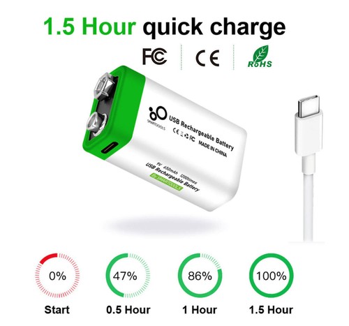 USB 9V C D Lithium ion Rechargeable Battery 1.5V Fast Charger Type C ...