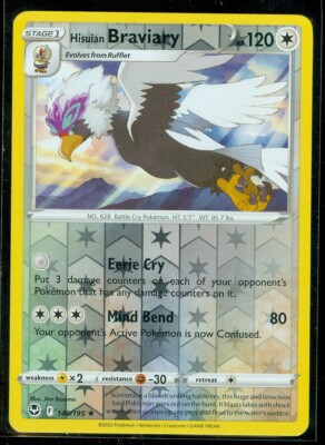 Pokemon HISUIAN BRAVIARY 149/195 - Silver Tempest - RARE Rev Holo ...