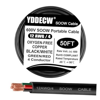 50ft 12/4 12 AWG Portable Power Cable (4 Conductor) 50 Feet 12AWG(4 ...