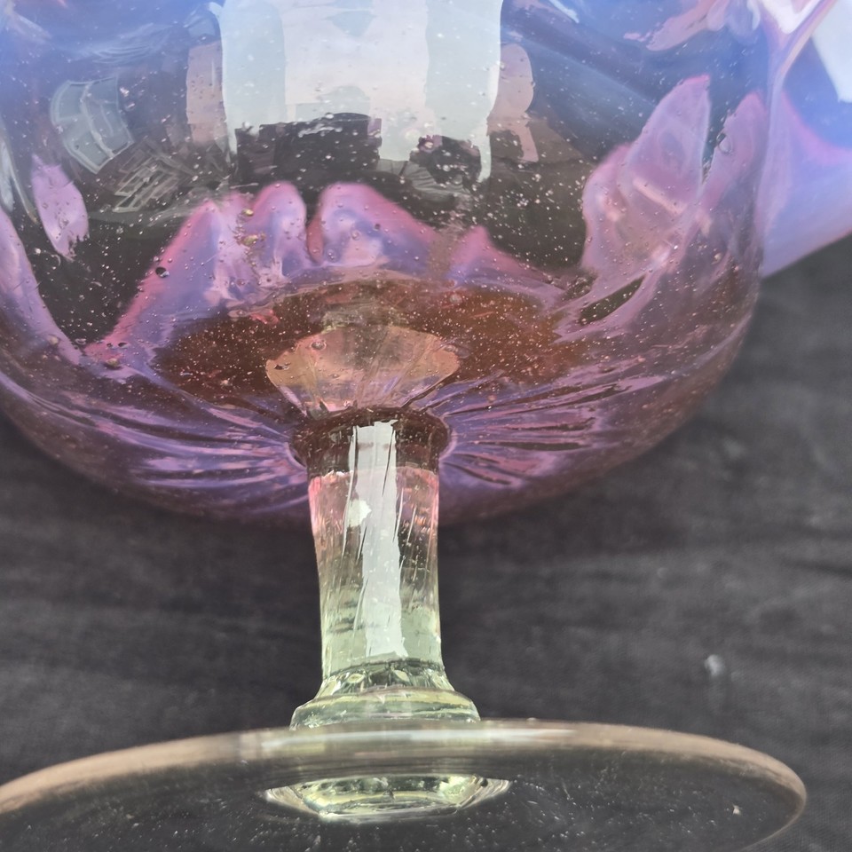 ANTIQUE VICTORIAN PINK OPALESCENT COMPOTE BOWL WITH VASELINE STEAM IN V ...