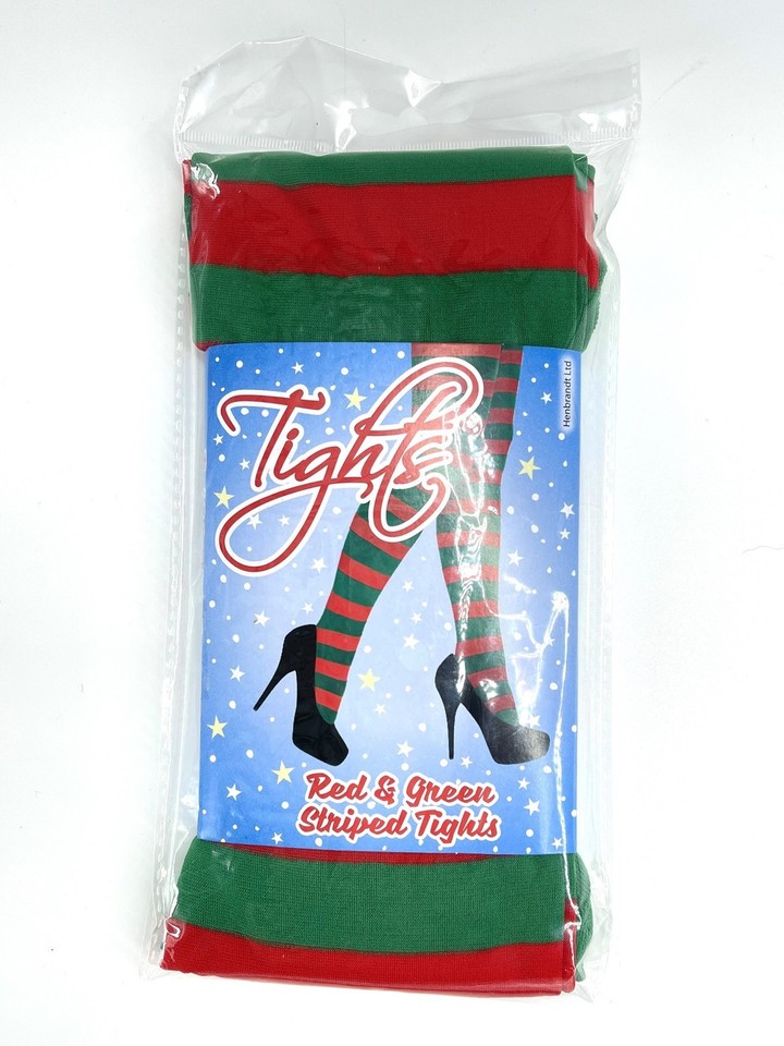 Ladies Red & Green Stripe Elf Pixie Style Tights Stockings Christmas Fancy Dress | eBay UK