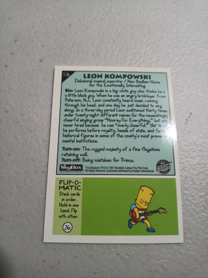 1994 Skybox Bongo The Simpsons Character Trading Card #S26 Leon ...