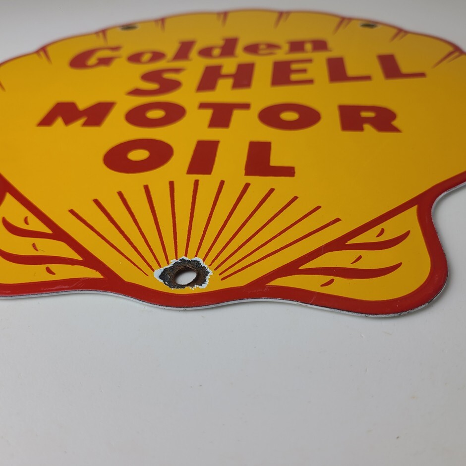 Vintage Golden Shell Motor Oil Sign - Clam Shell Porcelain Gas Pump ...