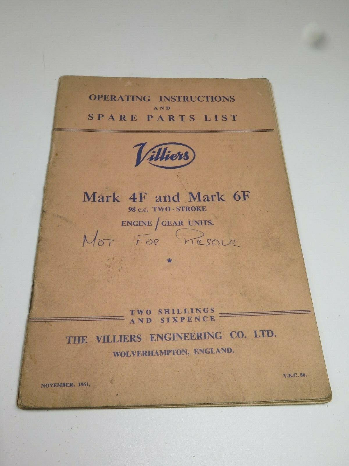 VINTAGE AUTOMOBILIA Spare Parts List VILLIERS Motorcycle Engines 1950s ...