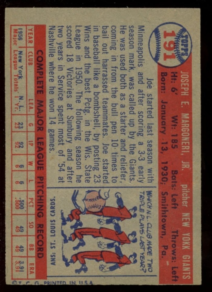 1957 Topps #191 Joe Margoneri EX+ | eBay