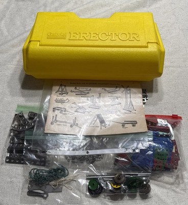 Vintage Gabriel Erector Set Lot Parts Yellow Case Instructions Building ...