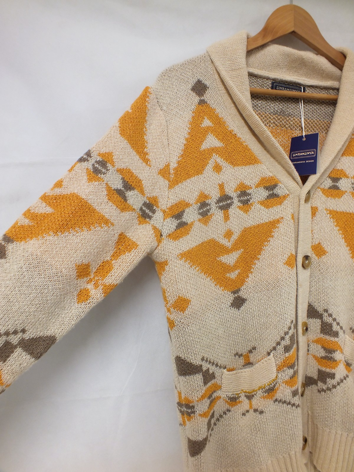 Sinransinya Cream & Orange Aztec Knit Cardigan Size L BNWT New (Fox ...