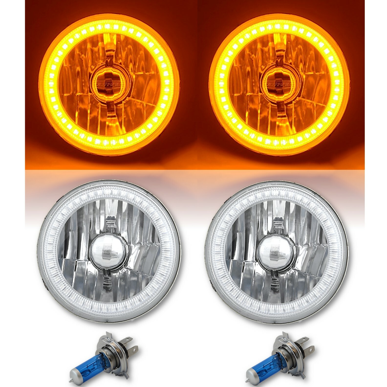 5-3/4 SMD Amber LED Halo Halogen Bulb Headlight Angel Eye Crystal Clear ...