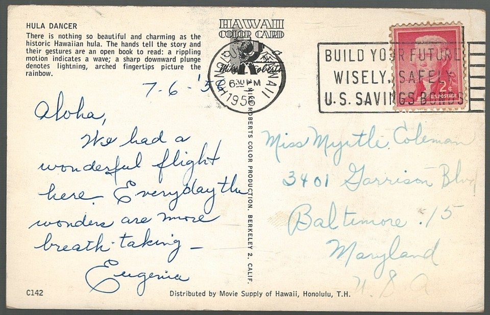 Hula Dancer Chrome Postcard Honolulu Hawaii 1956 | eBay