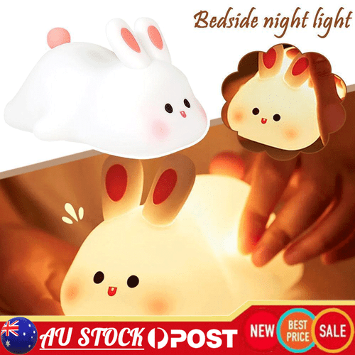 Big Face Rabbit Patting Night Light Colorful Bedside Lamp Cute Kids ...