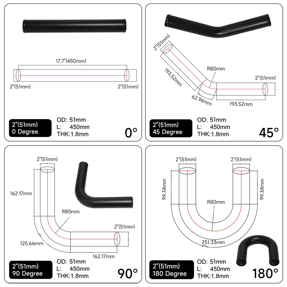 2" 51mm Aluminum Universal Intercooler Turbo Boost Piping Pipe & Hoses ...