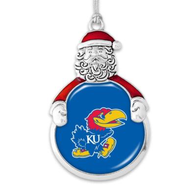 Kansas Jayhawks Blue Santa Claus Silver Metal Christmas Ornament ...