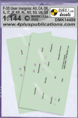 Mark I Decals 1/144 F-35 User Insignia: AU CA DK IL IT JP KR NL NO SG ...