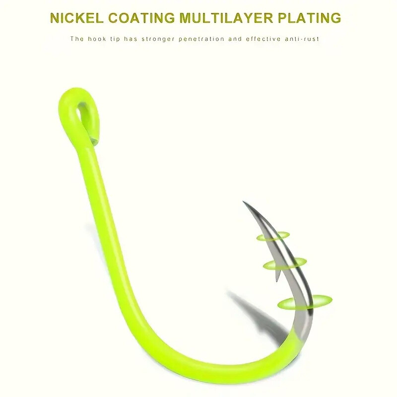100PCS Fluorescent Fishing Hooks Barbed Single Circle Hook Hight Carbon ...