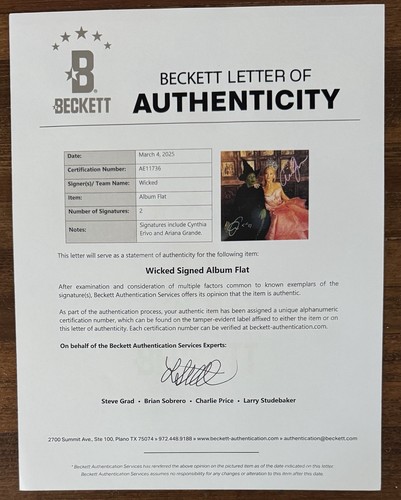 Wicked SIGNED Ariana Grande Cynthia Erivo Vinyl LP Beckett BAS COA ...