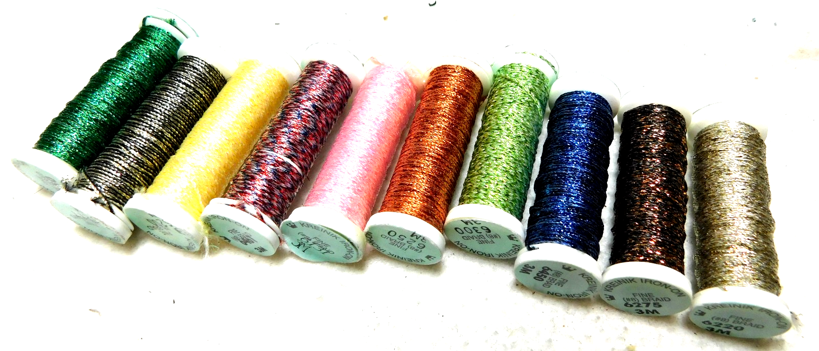 10 Vint. Kreinik Metallic Mini Rolls of Iron-On Fine Braid Thread/Many ...