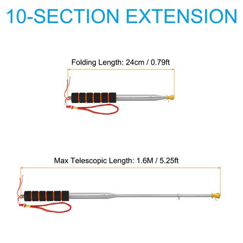 Telescopic Handheld Flagpoles 1.6M Sponge Handle Pole 10 Sections ...