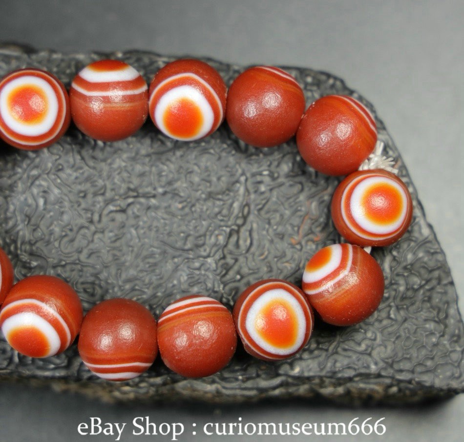 0.6" Old Tibet Buddhism Natural Red Agate Dzi Bead Hand Chain Bracelets ...