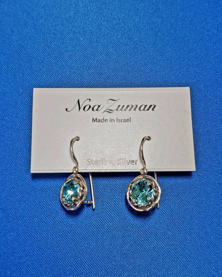 NOA ZUMAN 925 STERLING SILVER Faceted BLUE Quartz Round Earrings - New ...