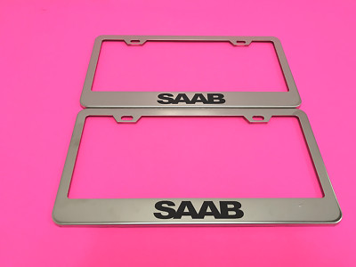2x SAAB - STAINLESS STEEL Chrome Metal License Plate Frame Tag w/Screw ...
