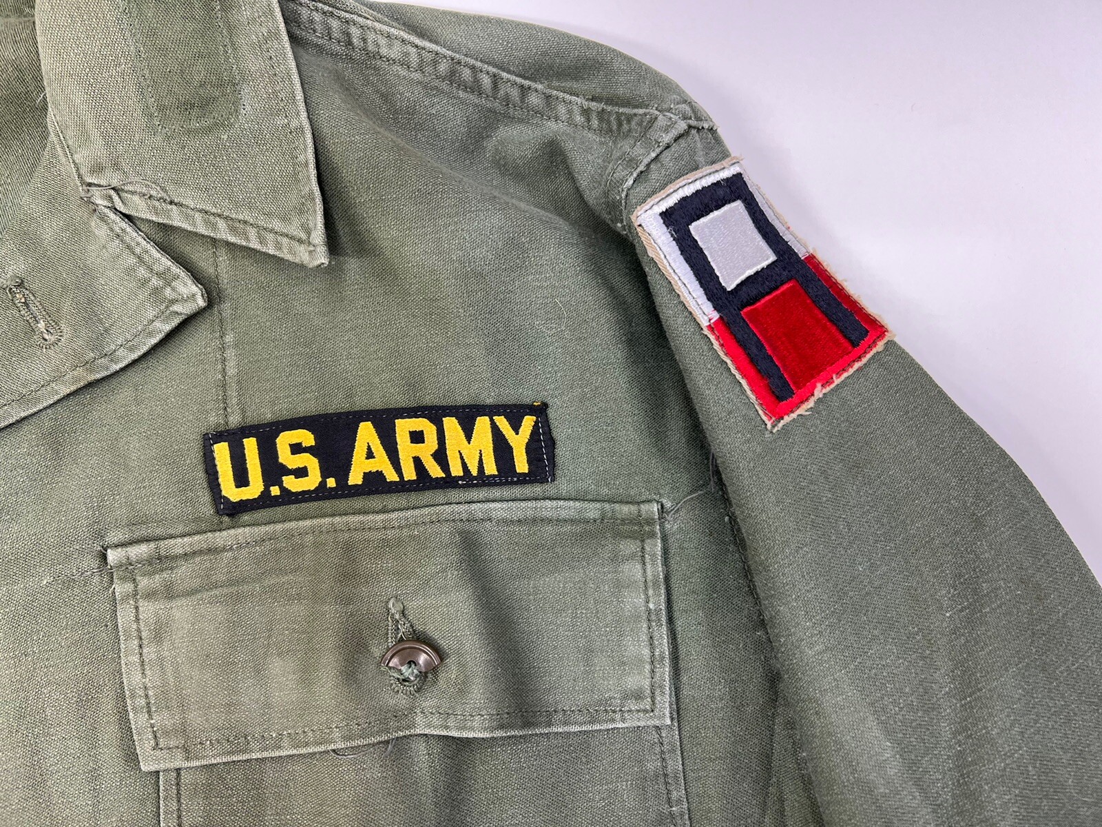 USGI OG-107 Shirt & Pant Set Minty with Name Tape unit Patch Named ...