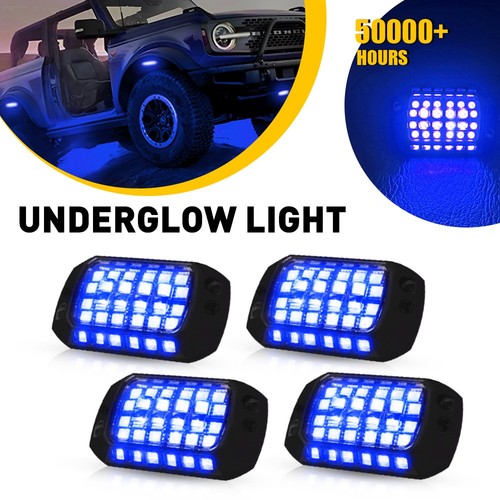 4 Blue LED Under Car Underbody System Underglow Neon Light Kit ...