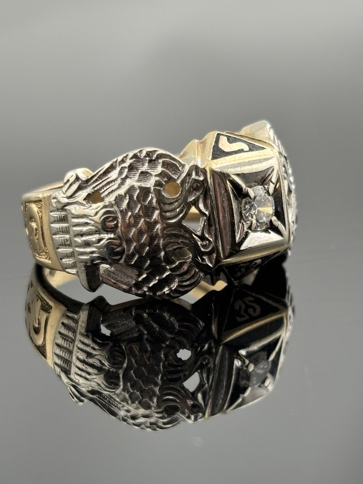 VTG 10k Yellow White Gold Diamond SCOTTISH RITE Ring 32nd Degree ...