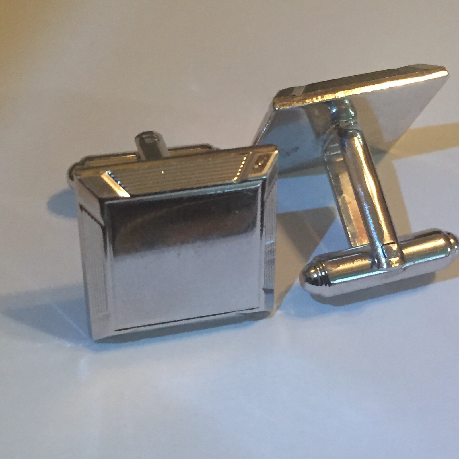 Vintage Mid Century SILVER SQUARE SHIELDS CUFFLINKS - Gem