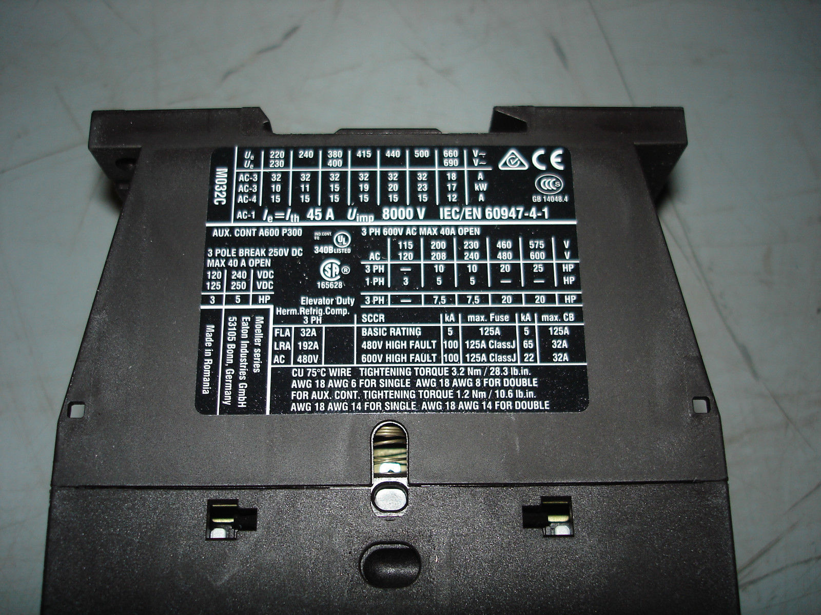 EATON CONTACTOR 3P FVNR 32A FRAME C 1NO 110/50 120/60 COIL XTCE032C10A ...