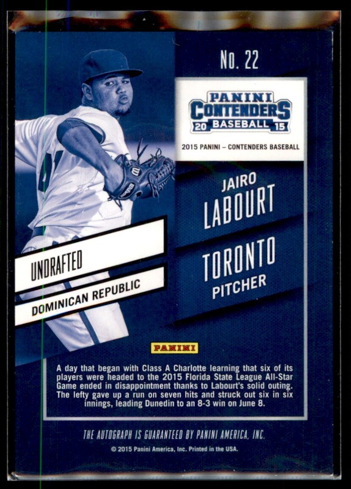 Jairo Labourt 2015 Panini Contenders RC Autograph Rookie Auto #23 ...