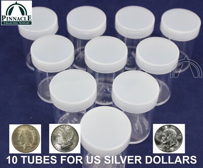 10 BCW Round Coin Tubes w Screw Lid for Silver Dollars Peace, Morgan ...