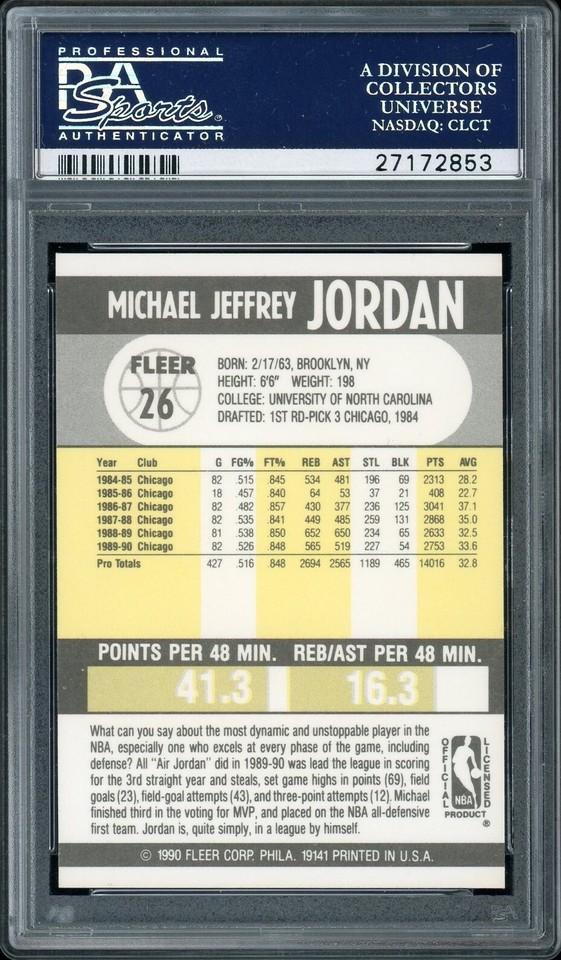 1990 Fleer #26 Michael Jordan PSA 10 GEM MINT ! Iconic Card! Perfection ...