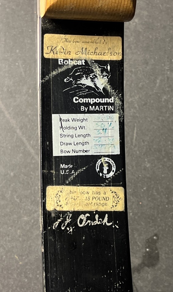 VINTAGE MARTIN ARCHERY BOBCAT WOOD RISER COMPOUND BOW RH 28" 45/65 LBS ...